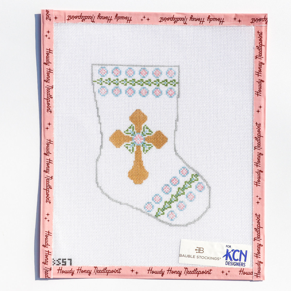Immanuel Cross Ornament Stocking – Howdy Honey Needlepoint